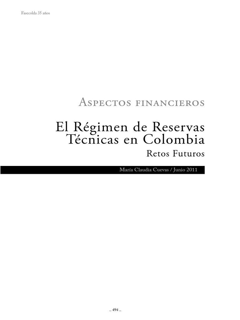 El Regimen de Reservas Tecnicas en Colombia | PDF | Póliza de seguros | Reaseguro