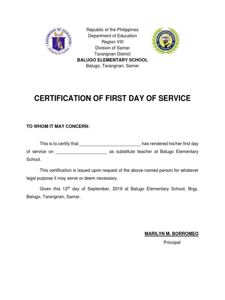 Certification of First Day of Service | PDF