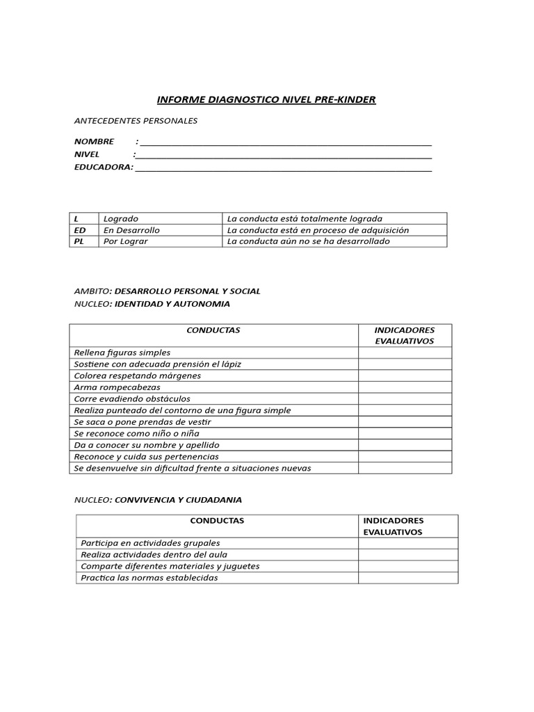 Informe Diagnostico Pre-kinder New | Educación de la primera infancia ...