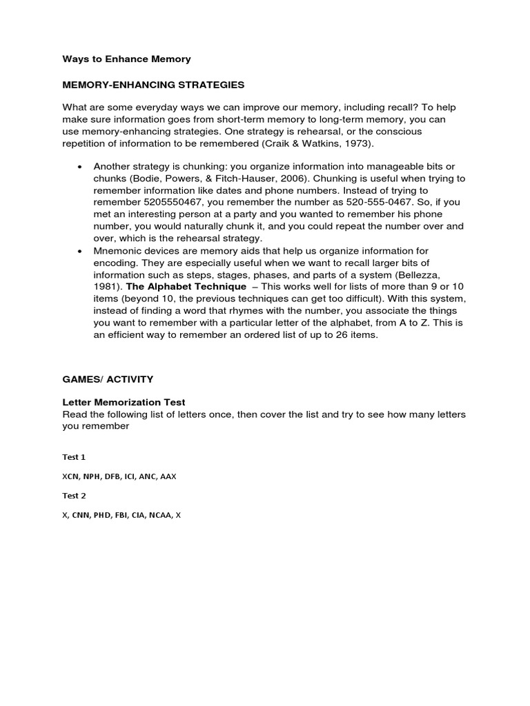 Memory Enhancement Techniques and Tips | PDF