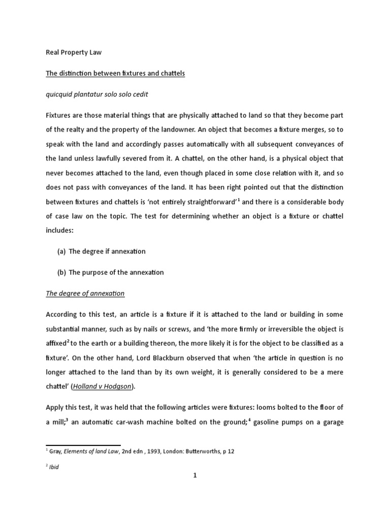 Fixtures vs Chattels in Land Law | PDF | Property | Common Law
