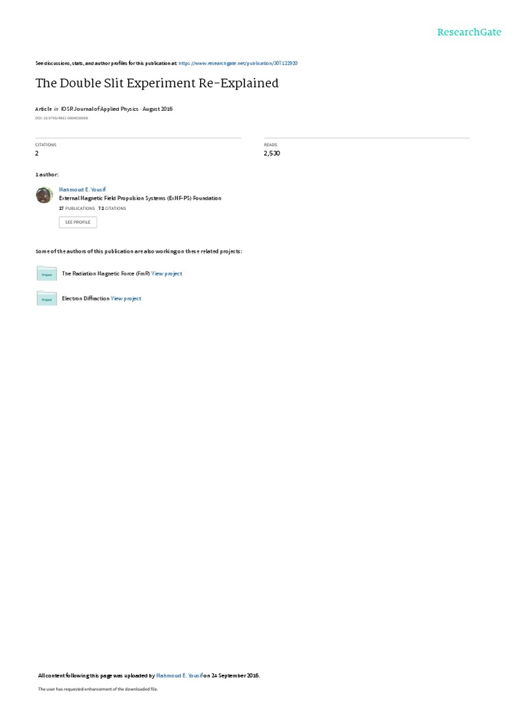 The Double Slit Experiment Re-Explained | PDF | Diffraction ...