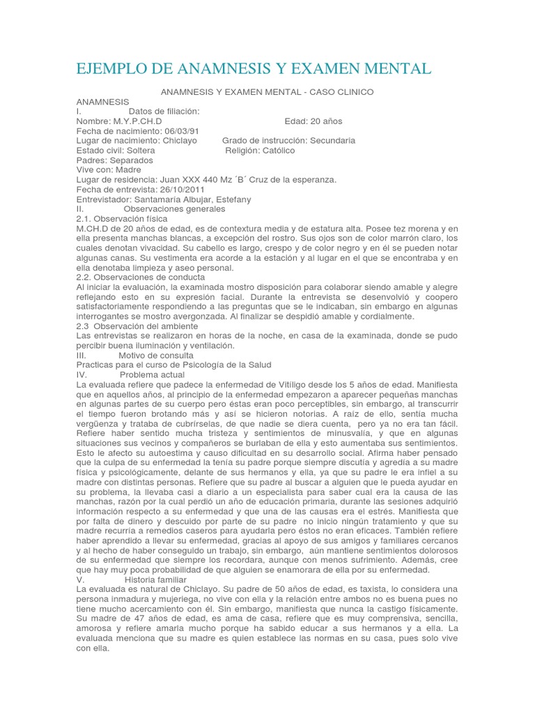 Anamnesis y Examen Mental de M.Y.P.CH.D. | PDF | Inteligencia | Humor