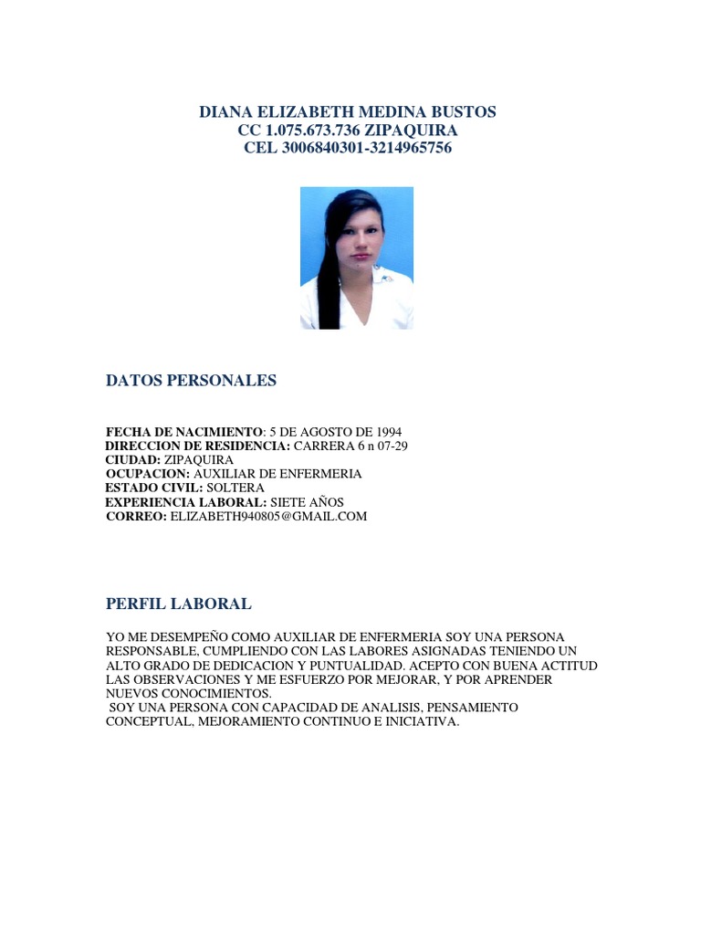 Hoja de Vida Elizabeth | PDF