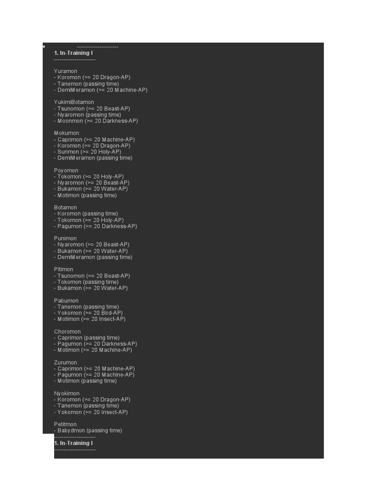 Digimon Evolution Requirements Guide | PDF | Works | Media Industry