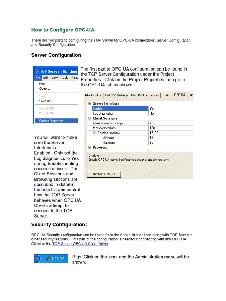 Server Configuration:: How To Configure OPC-UA | PDF