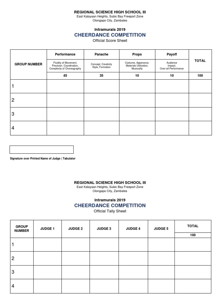 2019 Cheer Dance Competition Score Sheet | PDF