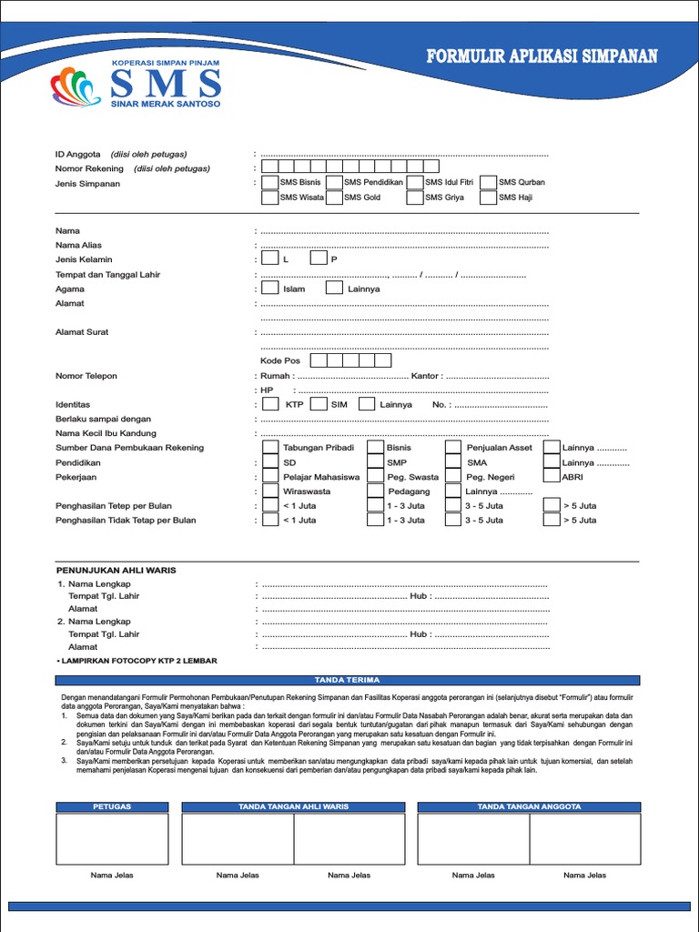 Formulir Aplikasi Simpanan | PDF