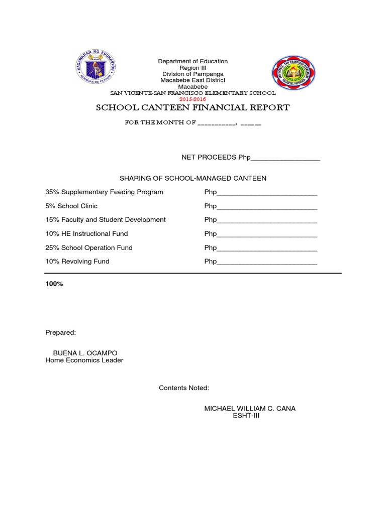 Canteen Report Template | PDF