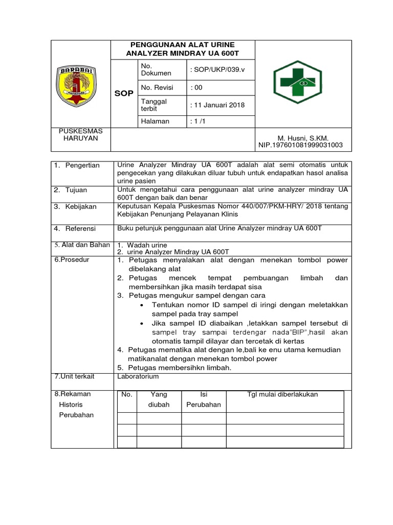 Penggunaan Urine Mindray UA 600T | PDF