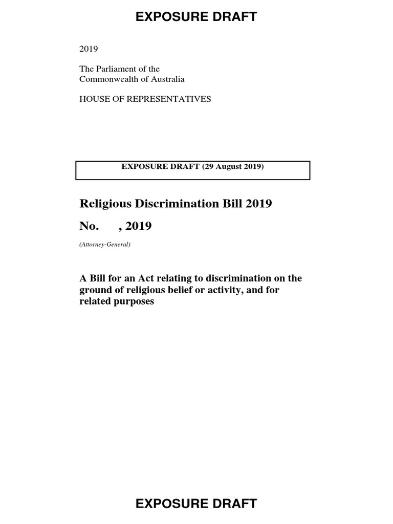 Exposure Draft Religious Discrimination Bill | PDF | Act Of Parliament ...