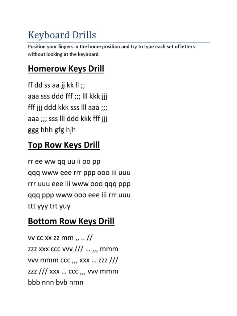 Keyboard Drills for Typing Practice | PDF