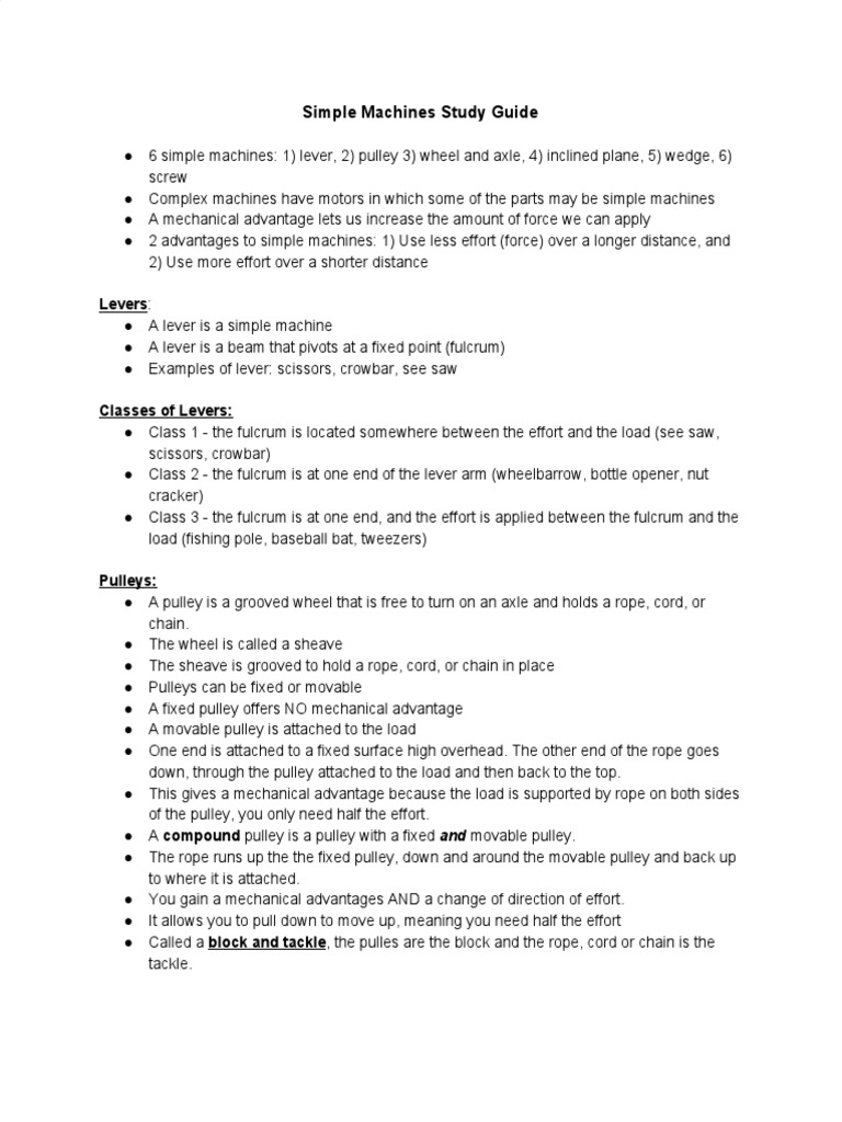 Simple Machines Study Guide | PDF | Lever | Machines
