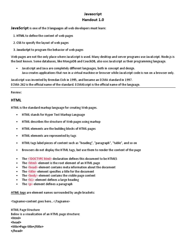 Javascript Handout 10 Javascript Pdf Cascading Style Sheets Html Element