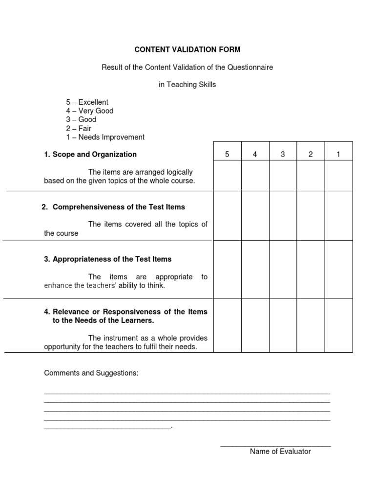 Content Validation Form | PDF | Educational Psychology | Learning