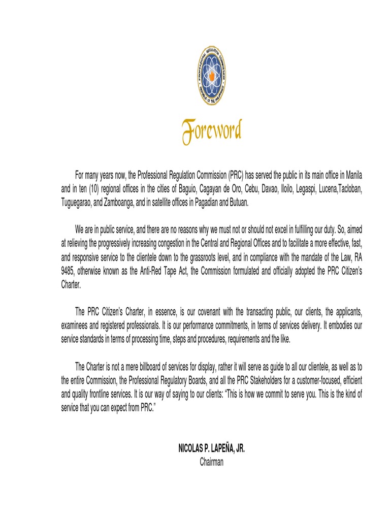 The Professional Regulation Commission Citizen's Charter: Commitments ...