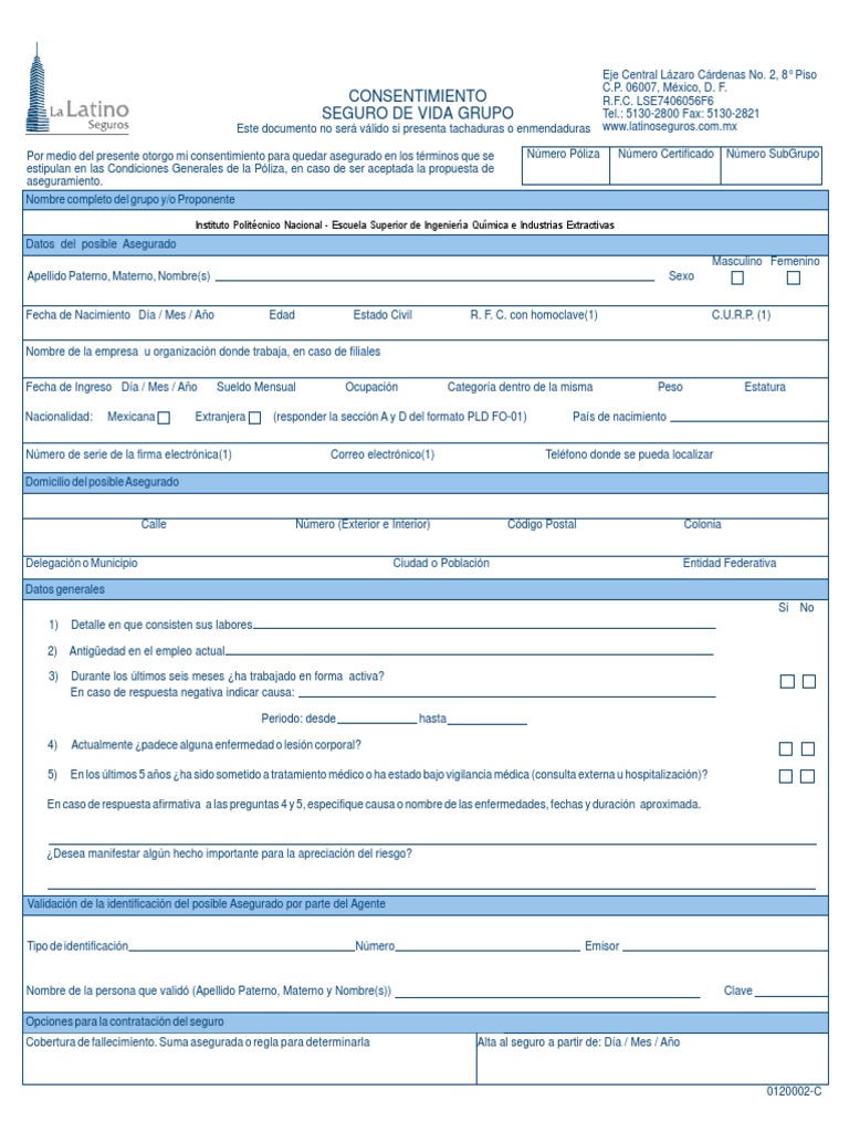 Formato-Seguro de Vida Colectivo PDF | PDF | Póliza de seguros | Seguro