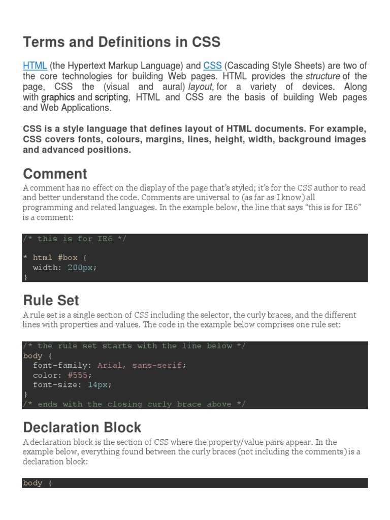 Terms and Definitions in CSS | PDF | Cascading Style Sheets | Html