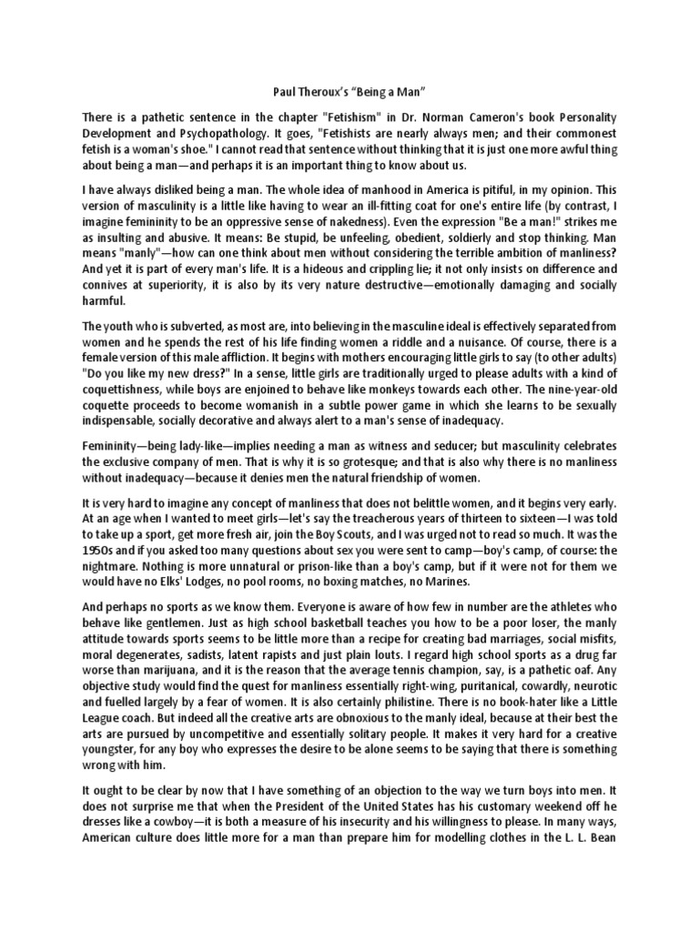 Being A Man | PDF | Masculinity | Essays