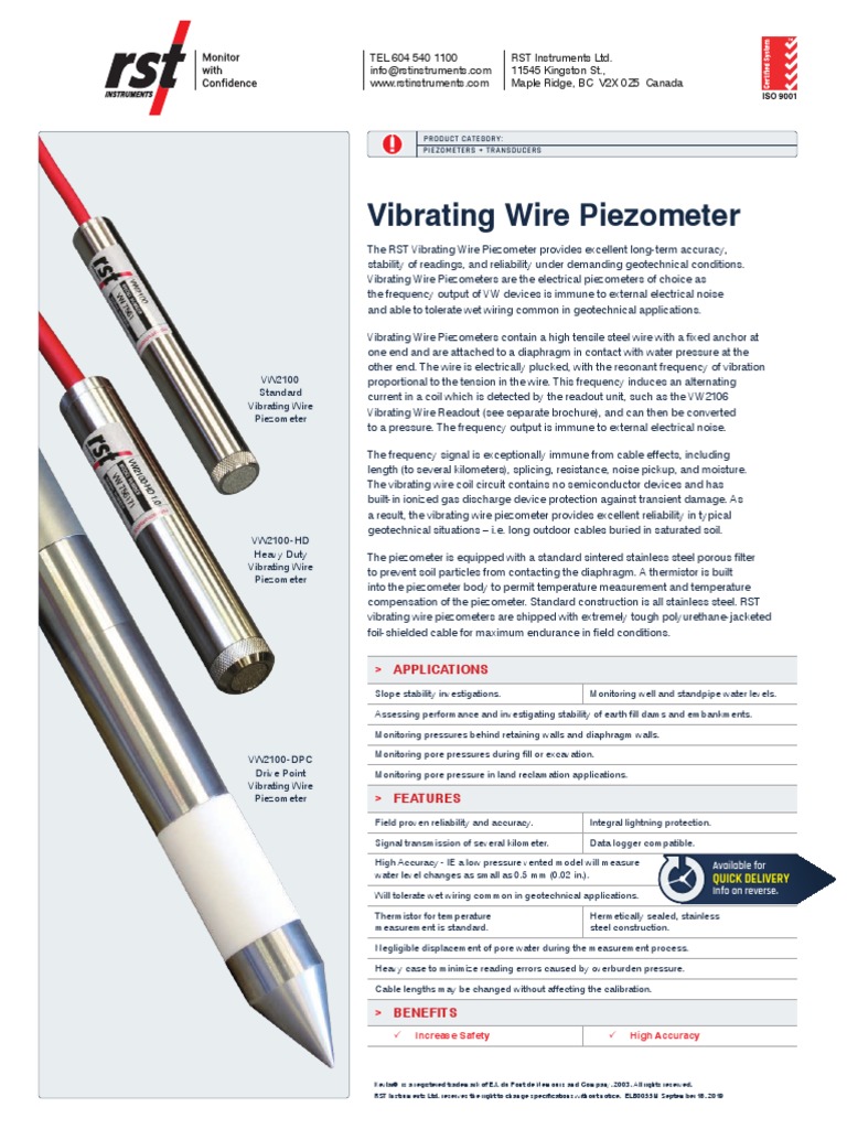 Vibrating Wire Piezometer | PDF | Wire | Geotechnical Engineering