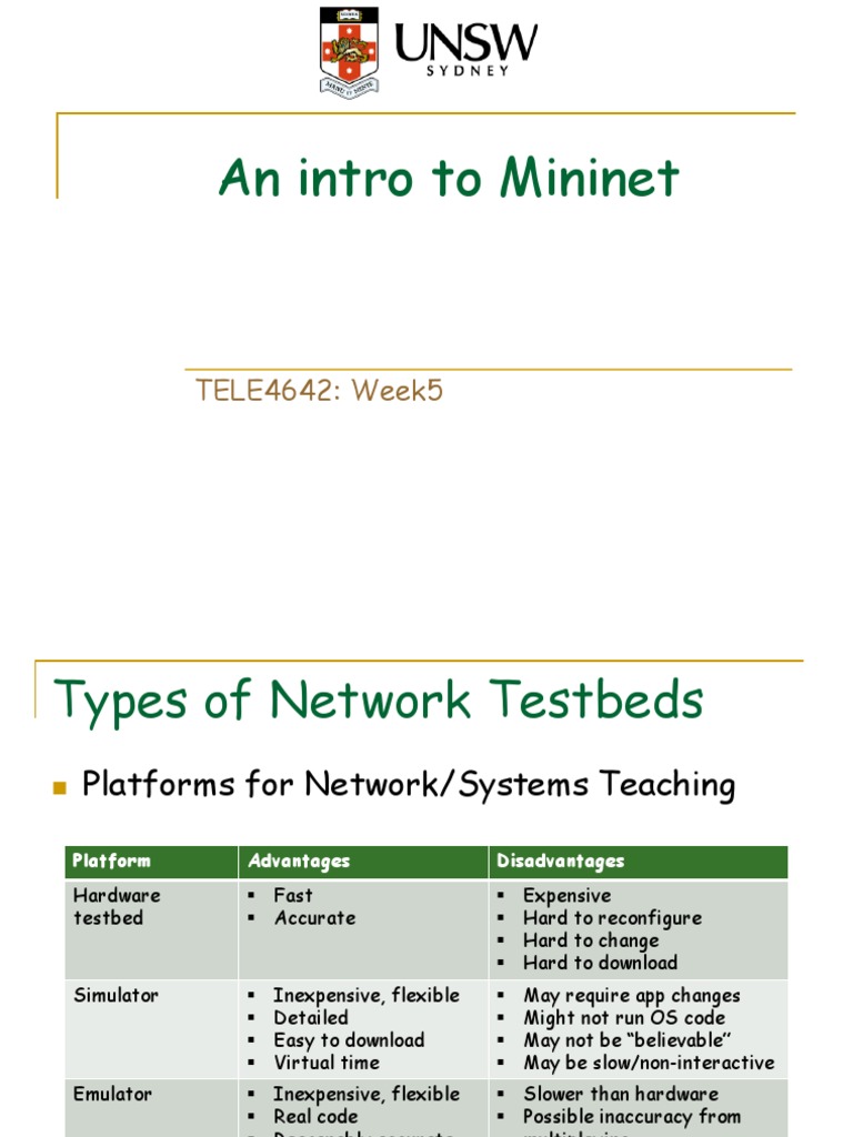 An Intro To Mininet Tele4642 Week5 Pdf Network Topology Application Programming Interface 