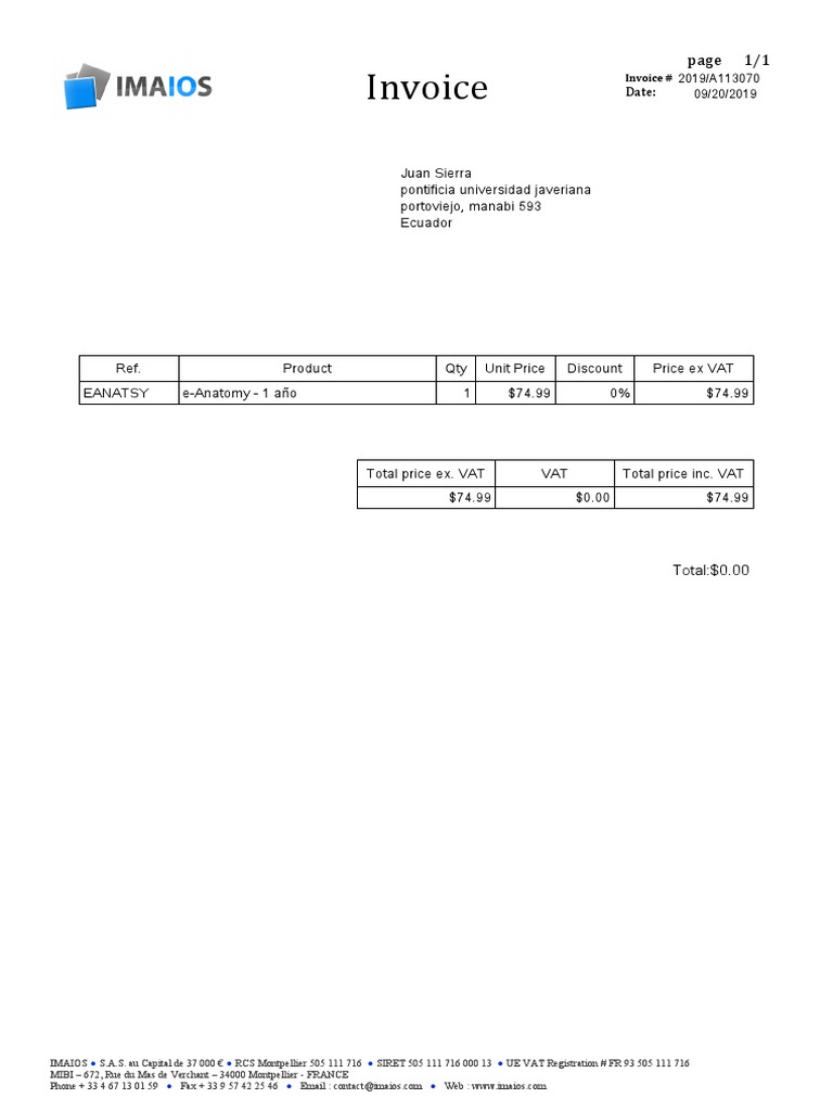 Invoice: Juan Sierra Pontificia Universidad Javeriana Portoviejo ...