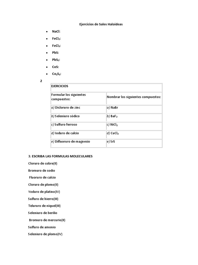Ejercicios de Sales Haloideas | PDF