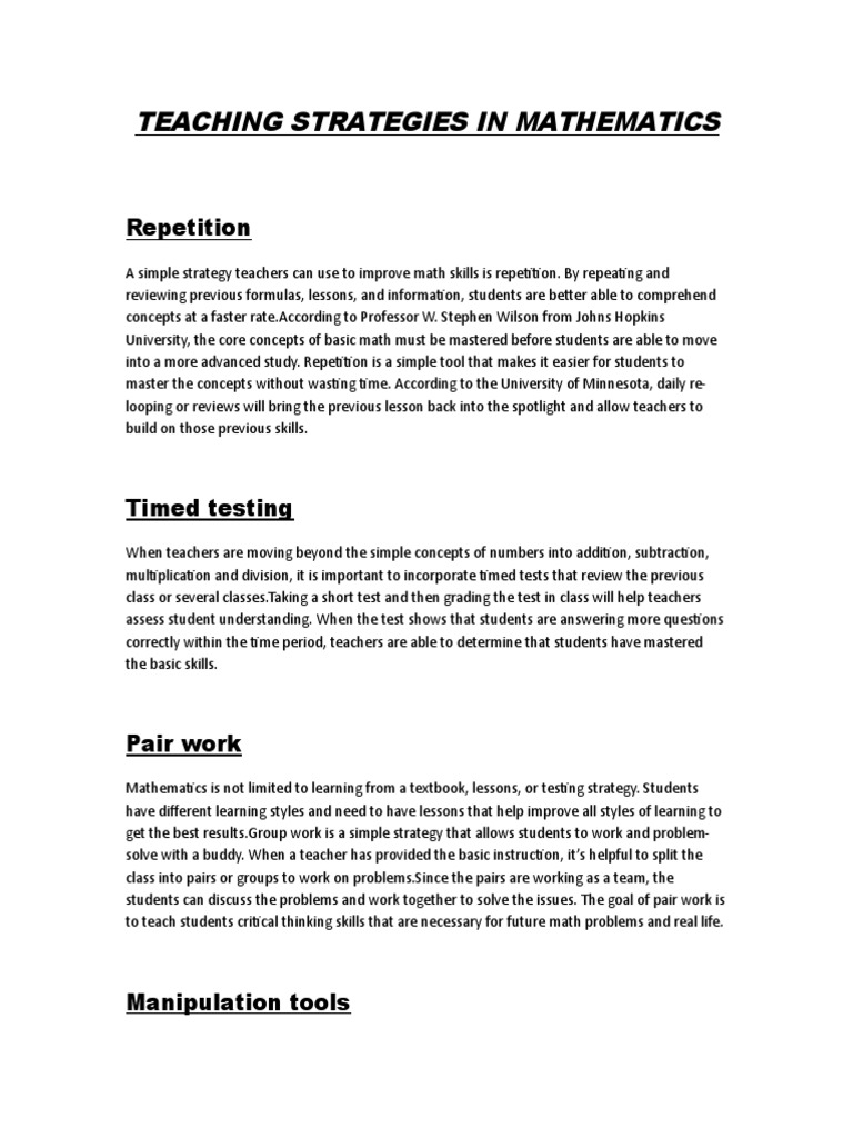 Teaching Strategies in Mathematics: Repetition | PDF | Teachers ...
