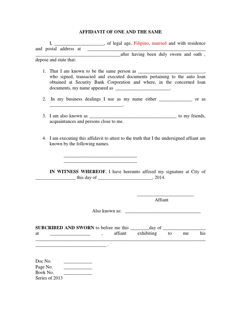 Affidavit of One and The Same | PDF | Law
