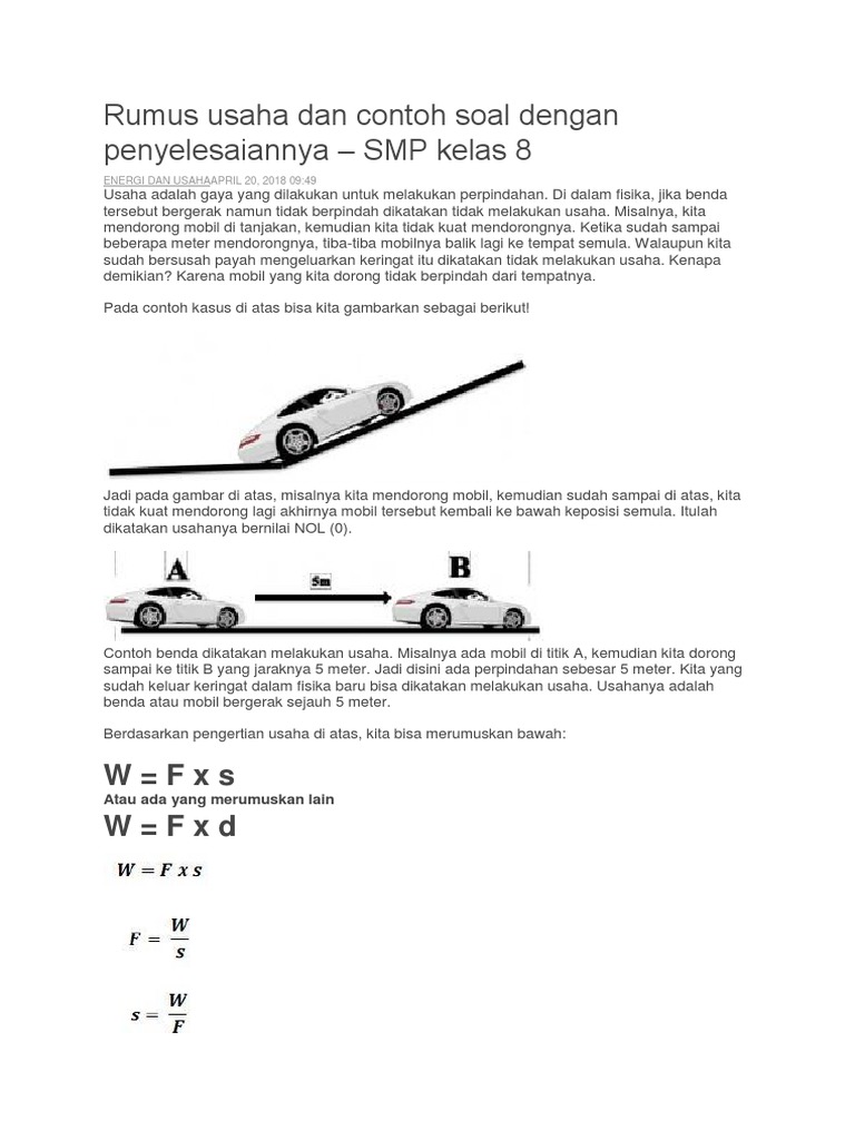 Rumus Usaha Dan Contoh Soal Dengan Penyelesaiannya | PDF