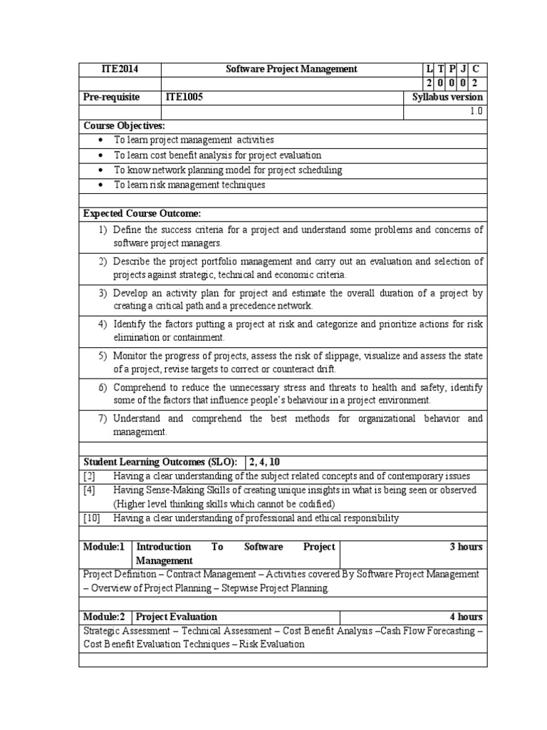 Software Project Management Syllabus | PDF | Project Management | Risk Management