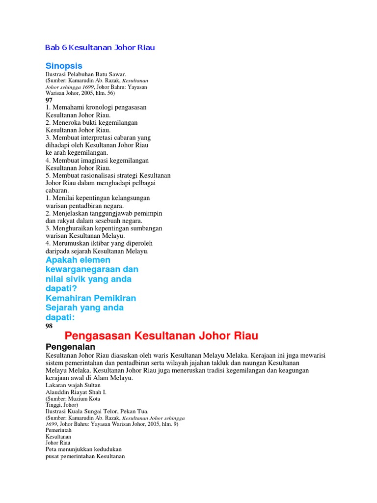 Bab 6 Kesultanan Johor Riau | PDF