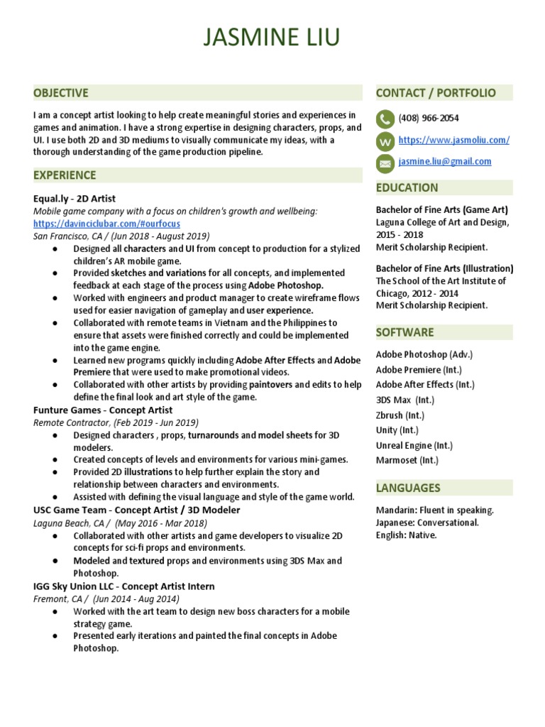 Jasmine Liu Resume | PDF | 3 D Computer Graphics | Adobe Photoshop