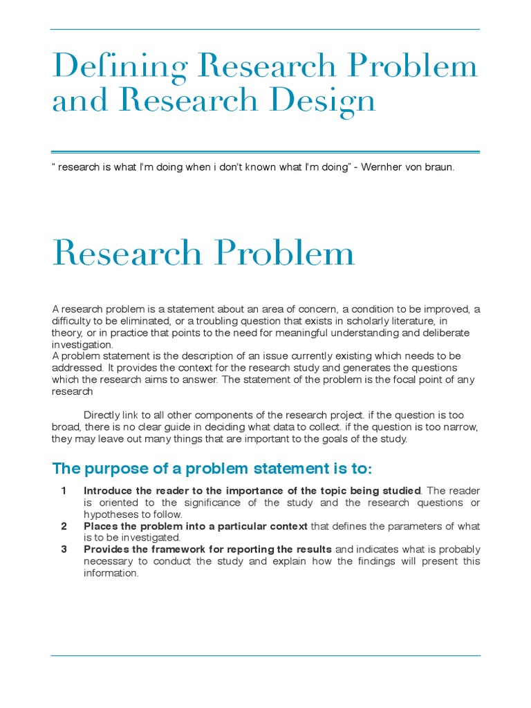 Defining Research Problem and Research Design | PDF | Qualitative ...