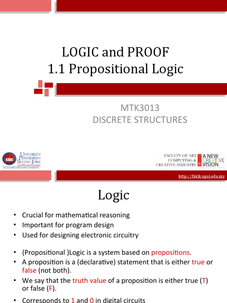 Chapter1.1 Propositional Logic (Stud) | PDF | Boolean Algebra | Teaching Mathematics