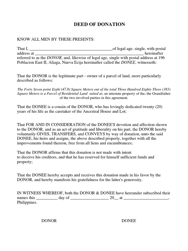 Deed of Donation - Draft | PDF | Property Law | Justice