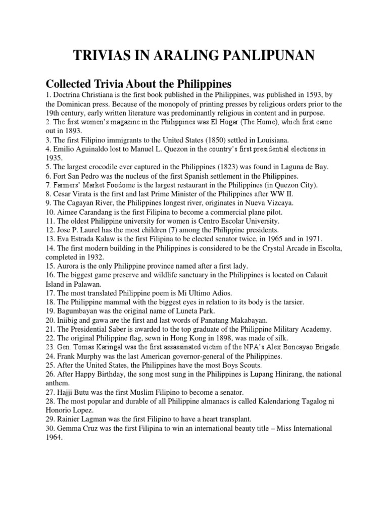 Trivias in Araling Panlipunan: Collected Trivia About The Philippines ...