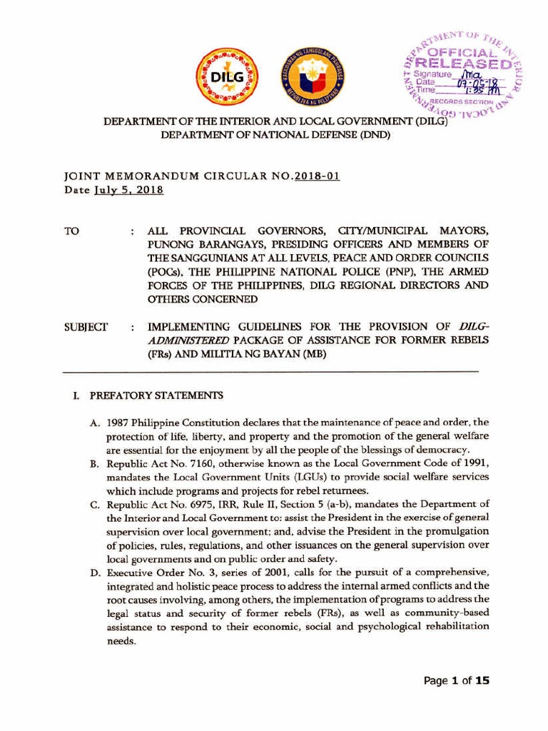 Dilg DND JMC 2018-01 | PDF