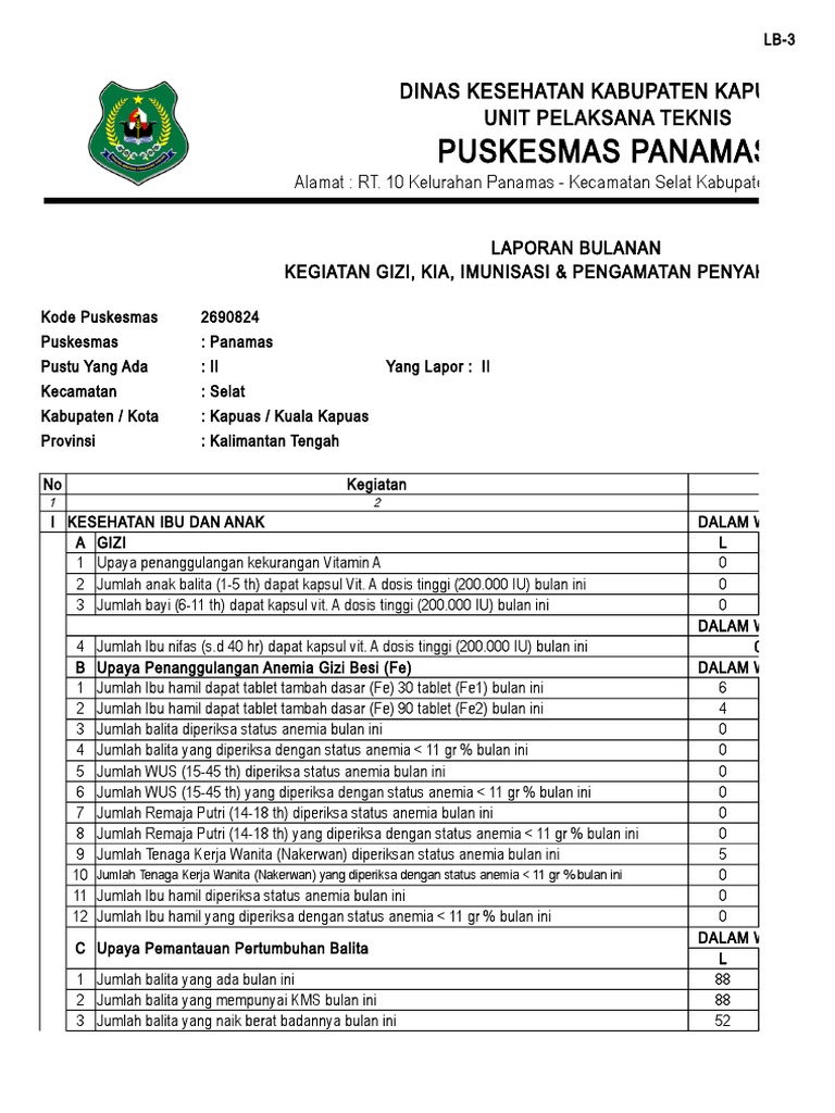 Laporan Bulanan Puskesmas Lb3 | PDF