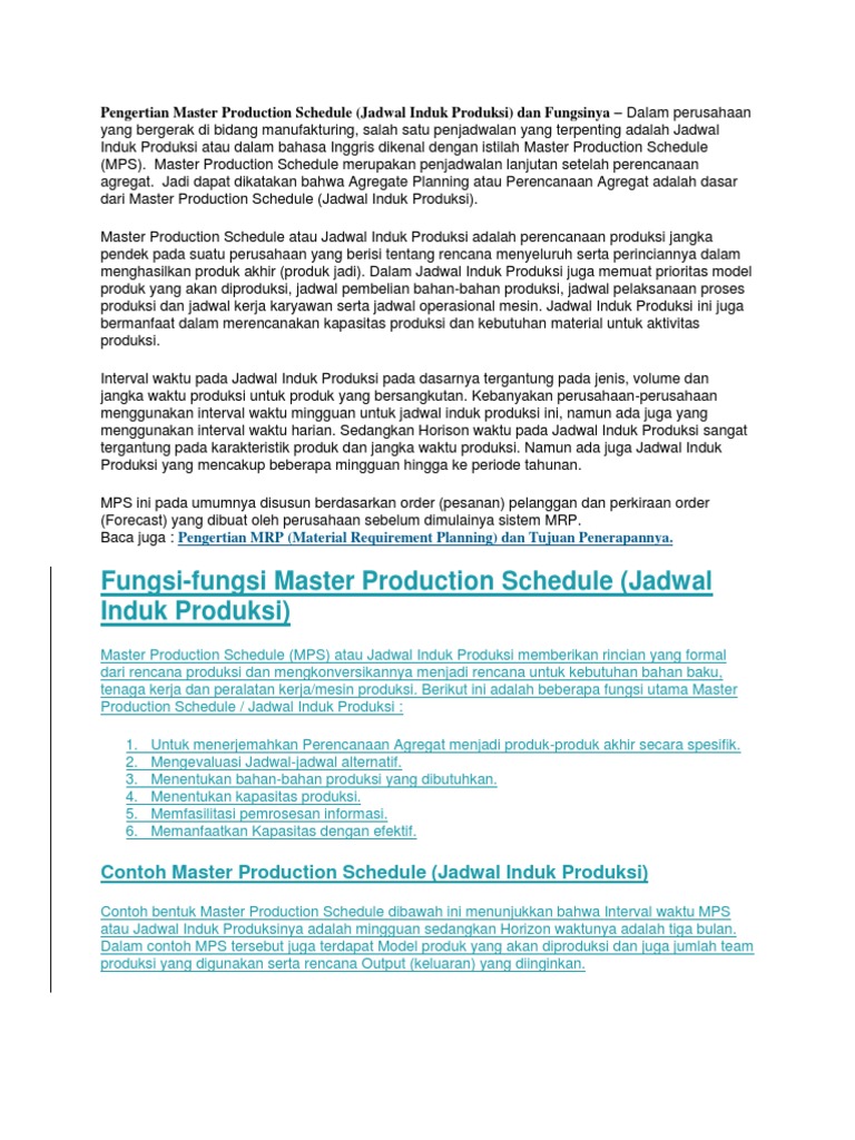 Pengertian Master Production Schedule | PDF