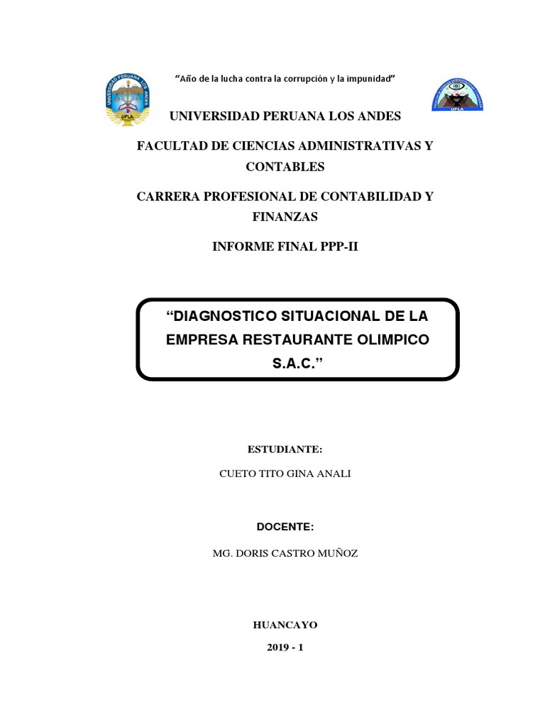 Informe de Practicas Upla Restaurante Olimpico Sac. | PDF | Producto ...