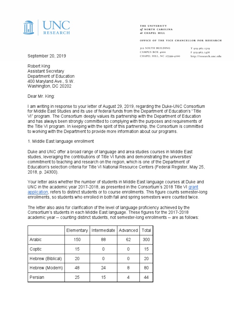 Terry Magnuson's Response To Education Department Letter On Duke-UNC ...