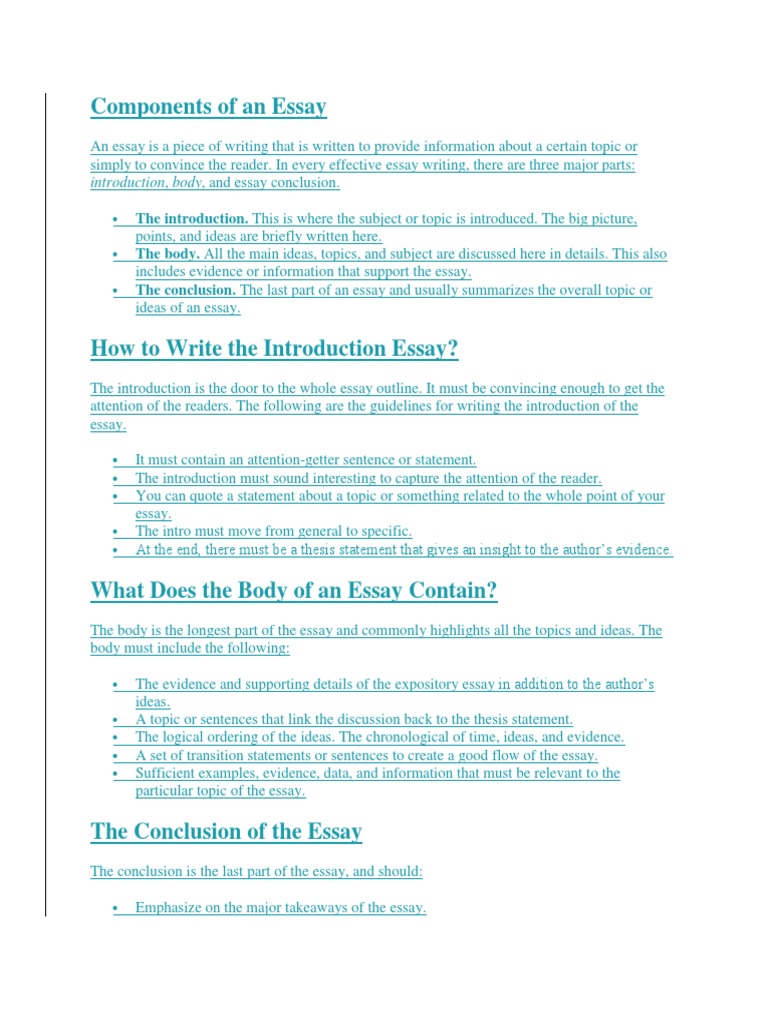 Components of An Essay: Introduction, Body, and Essay Conclusion | PDF ...