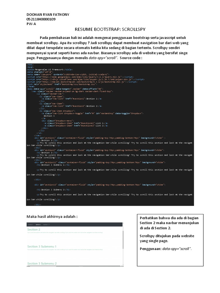 Resume Bootstrap: Scrollspy: Maka Hasil Akhirnya Adalah | PDF | Human–Computer Interaction ...