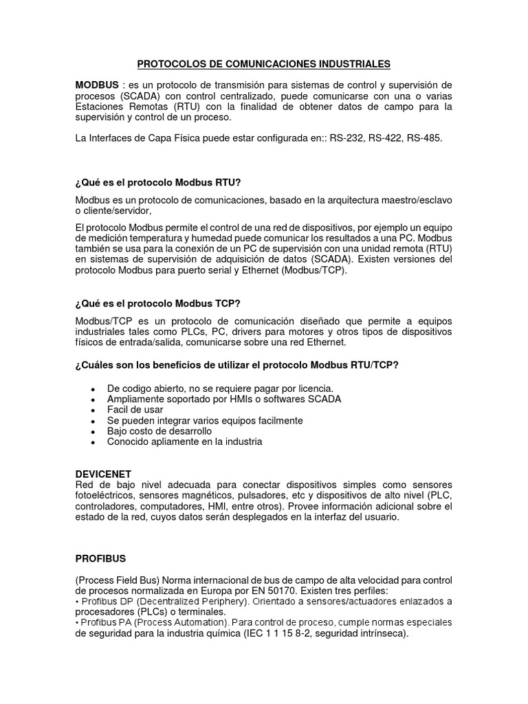 Protocolos de Comunicaciones Industriales | PDF | Scada | Controlador ...