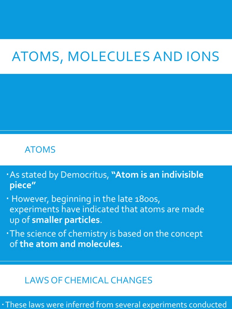 Atoms, Molecules and Ions | PDF | Ion | Isotope