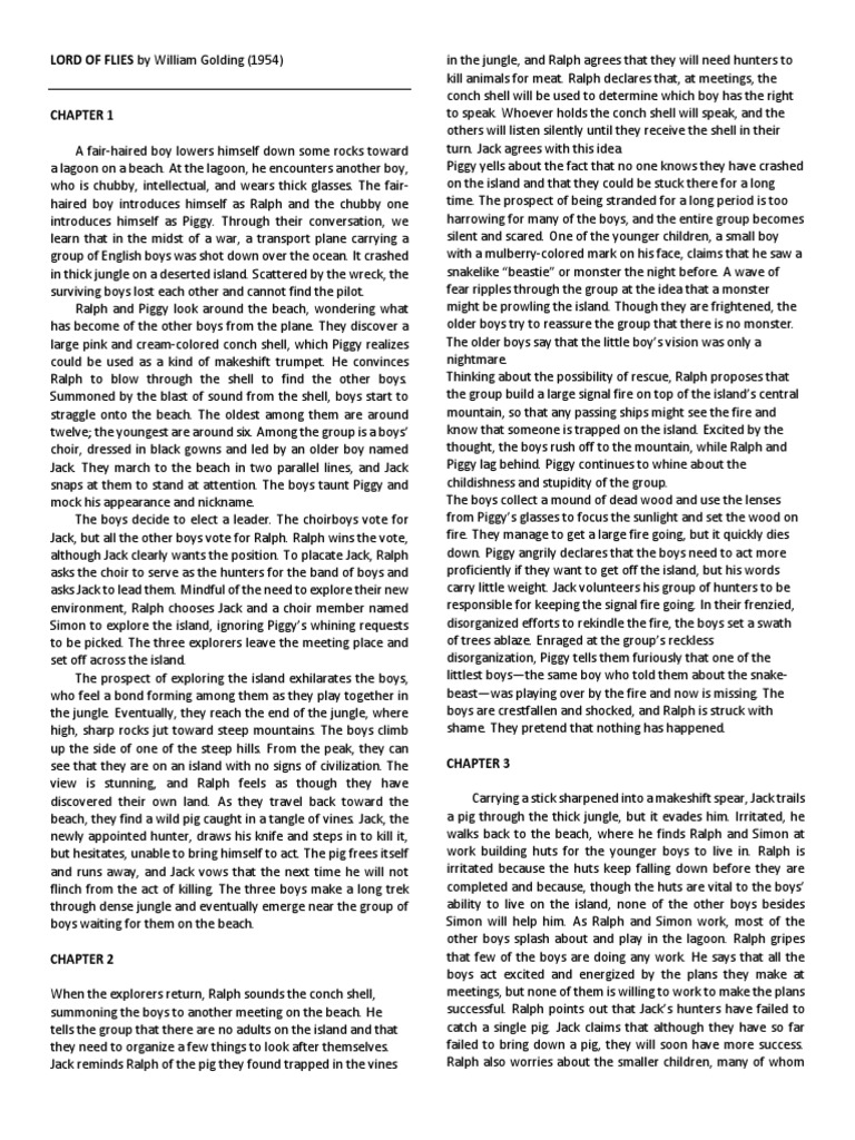 Lord of the Flies Chapter Summaries | PDF | Nature
