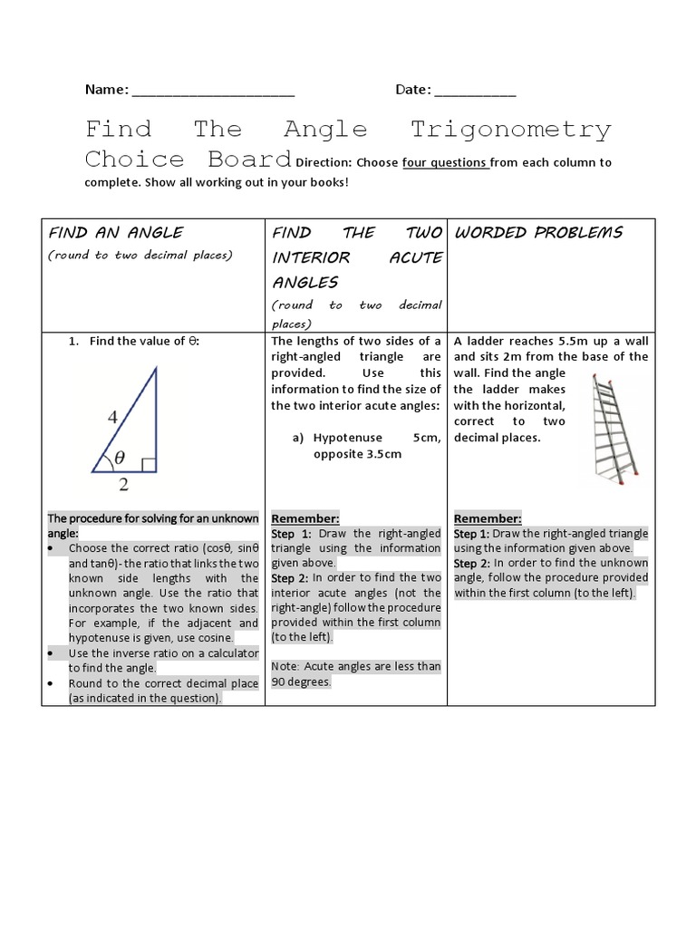 Find The Angle - Choice Board Scaffolded | PDF | Triangle | Euclidean ...