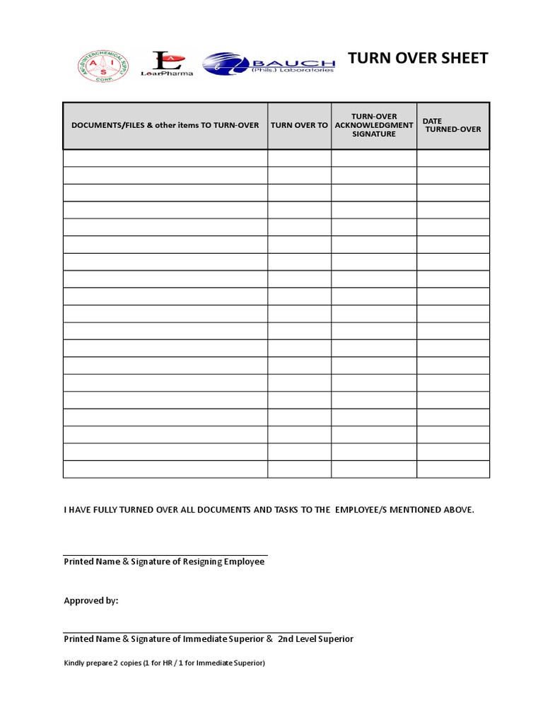 Turnover Sheet | PDF