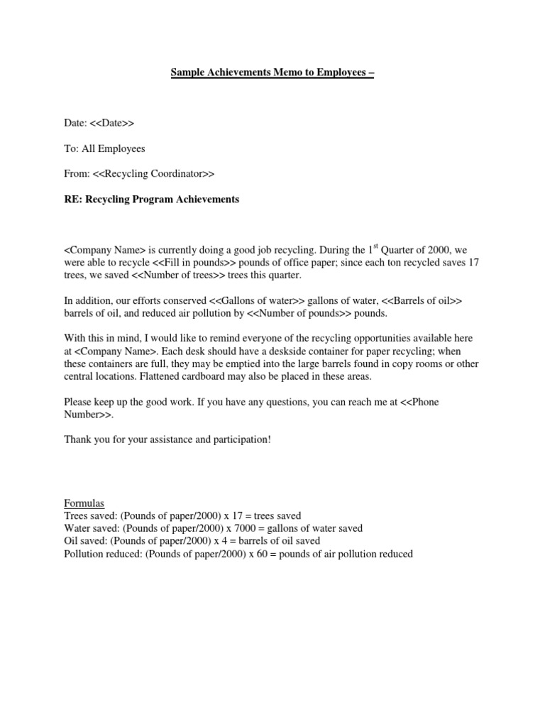 Sample of Internal Memo To Employee | PDF